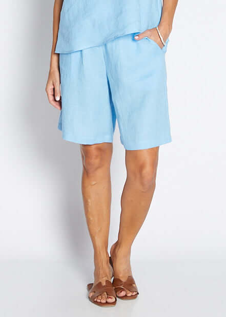 Arconia Havana luxe linen short in blue – Philosophy Australia